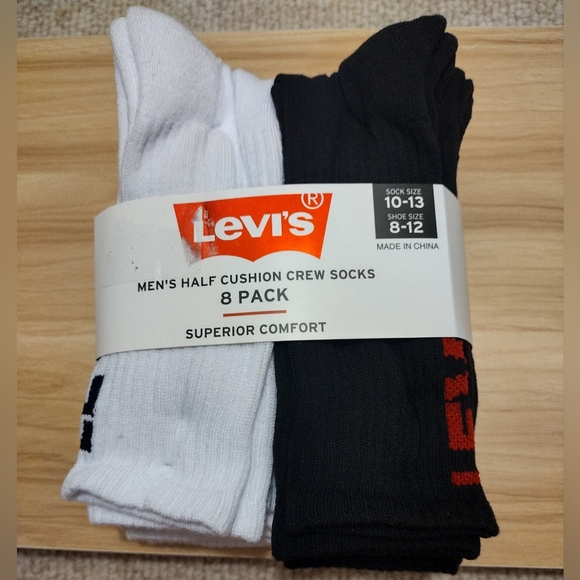 Levi's | Underwear & Socks | Levis Mens Half Cushion Crew Socks 8 Pack ...